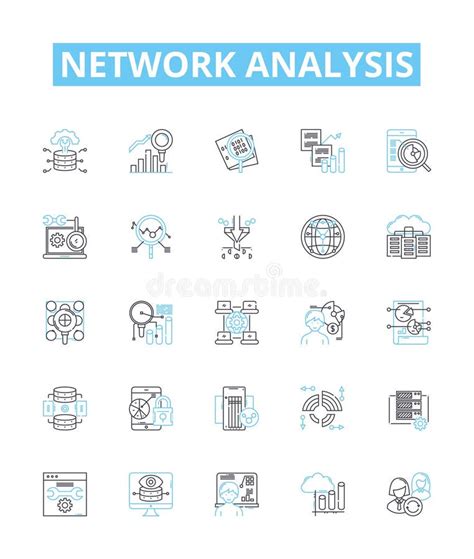 network analysis vector line icons set network analysis topology