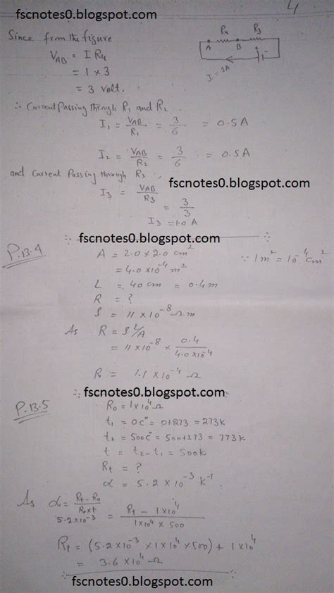 Fsc Ics Notes Physics Xii Chapter 13 Current Electricity Numerical