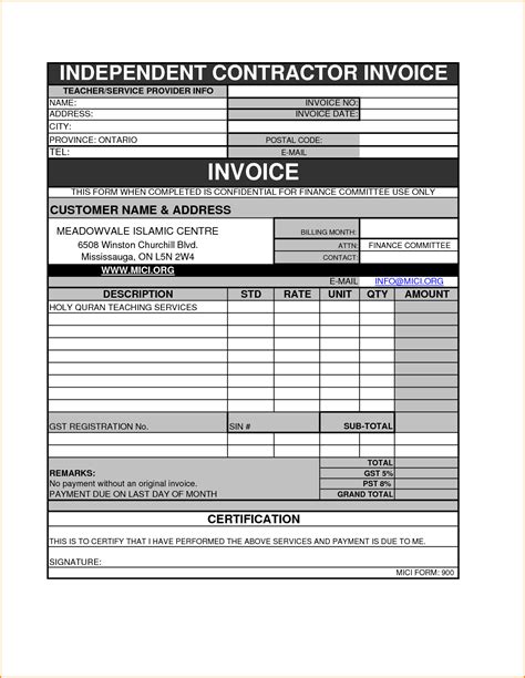 Subcontractor Invoice Template Australia Cards Design Templates