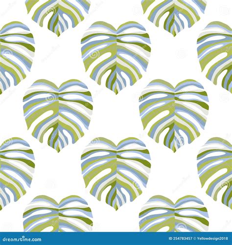 Monstera Leaf Tropical Seamless Pattern Palm Leaves Endless Background Stock Vector