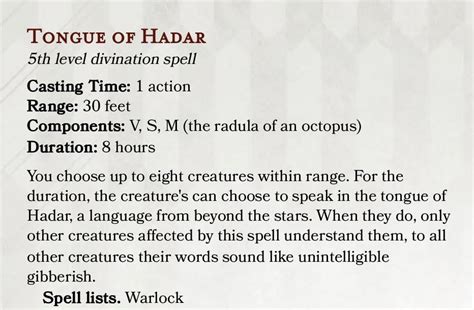 Visions And Investiture Of Hadar 2nd And 6th Level Warlock Spells R
