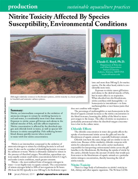 Pdf Nitrite Toxicity Affected By Species Susceptibility Environmental Conditions