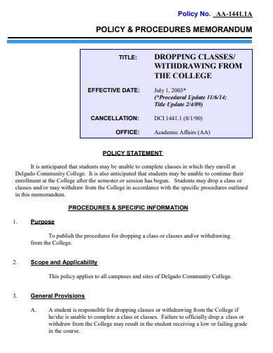 Free 10 Dropping Classes Policy Samples And Templates In Ms Word Pdf