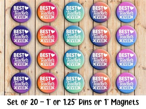 Best Teacher Ever Set Of 20 Buttons Or Magnets 1 Or 1 25 Pin