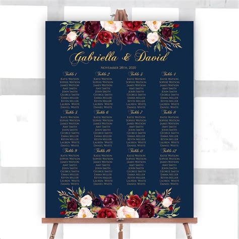 Wedding Seating Chart Template Navy And Gold Wedding Seating Board