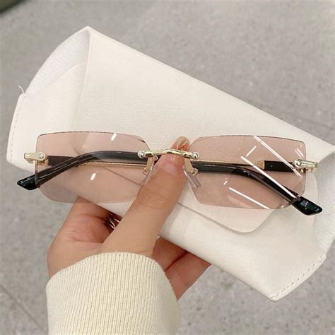Trendy Uv400 Rimless Rectangle Sunglasses Y2k Frameless Sun Glasses