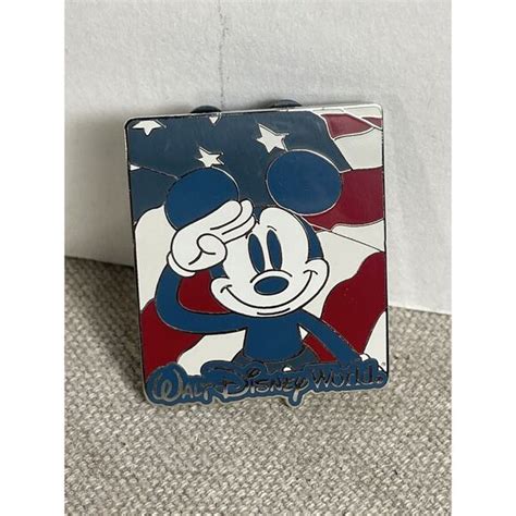 Disney Other Vintage 203 Walt Disney World Mickey Mouse Saluting American Flag Patriot Pin