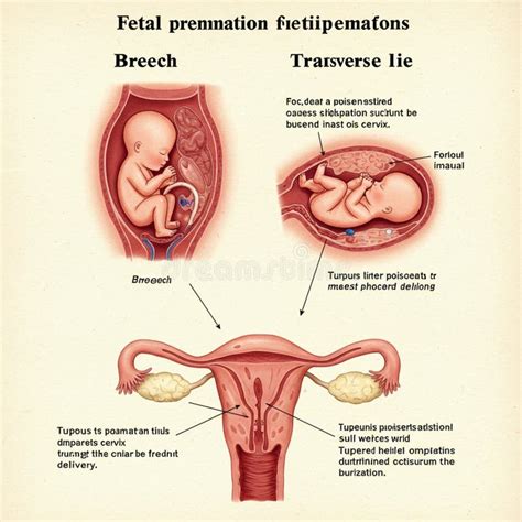 Medical Illustration Showing Two Fetal Positions In The Uterus Breech