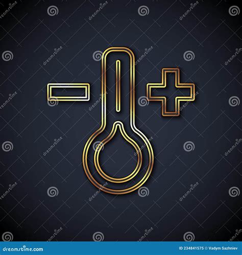 Gold Line Meteorology Thermometer Measuring Icon Isolated On Black Background Thermometer