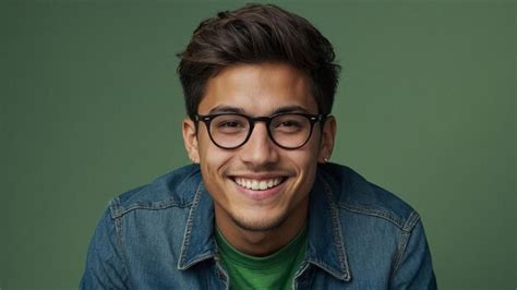A Man Wearing Glasses And A Green Shirt Smiles For A Picture Premium Ai Generated Image
