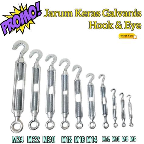 Jual Jarum Keras Galvanis Spanskrup M6 M8 M10 M12 M14 Kuat Span Skrup Trunbuckle Kokoh Hook Dan