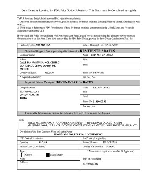 Formato Fda 5939 Pdf Food And Drug Administration Foods