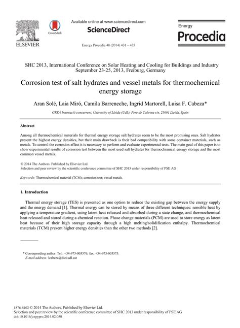 Pdf Corrosion Test Of Salt Hydrates And Vessel Metals For Thermochemical Energy Storage