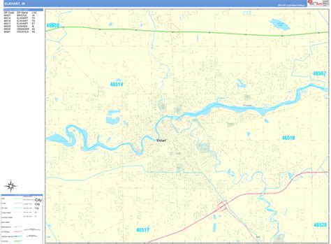 Elkhart Indiana Zip Code Wall Map Basic Style By Marketmaps Mapsales