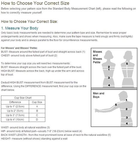 Measurements How To Part I Courtesy Of Simplicity Patterns Body Measurement Chart