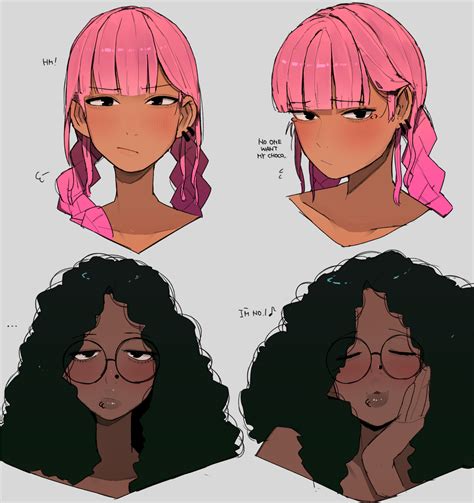 Ohasi Broccoli Ohasi Pink Ohasi Original Highres Black Hair Blush Braid Dark Skinned