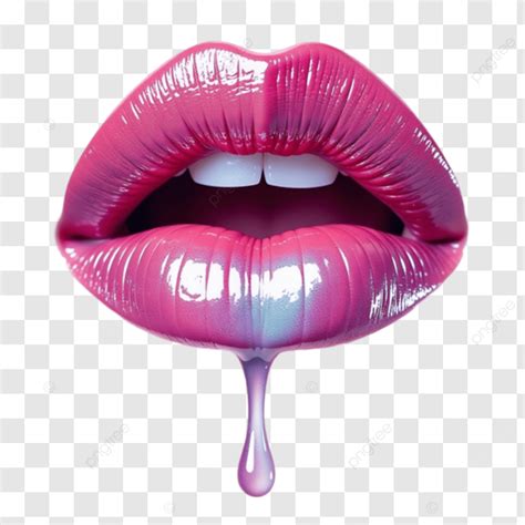 Glossy Barbie Pink Glittery Lips In A Puckered Kiss With Heart Drips