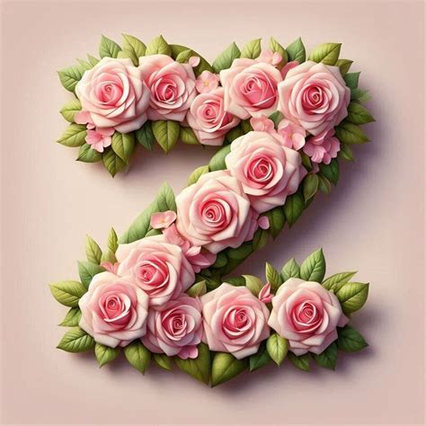 Pink Rose Letter Z Initial Art