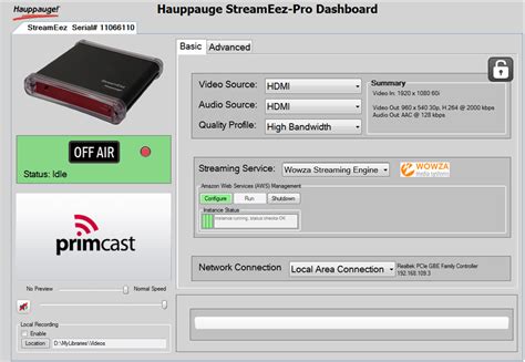 how to stream with hauppauge primcast