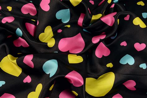 Poly Satin Printed Hearts Black Yes Fabrics
