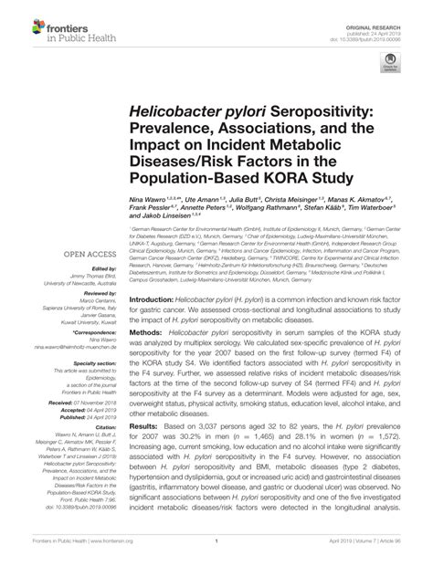 Pdf Helicobacter Pylori Seropositivity Prevalence Associations And