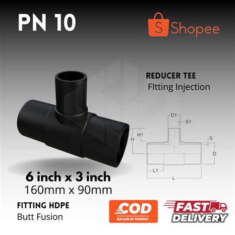 Butt Fusion Reducer Tee T 2 Sizes Pn10 160 X 90mm 6 X 3 Inch Hdpe