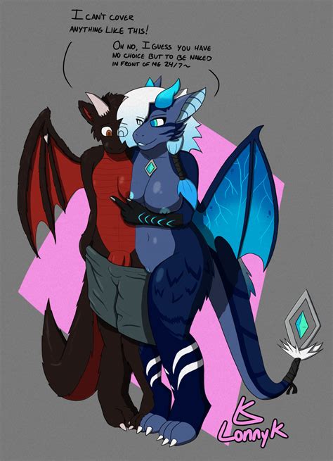Rule 34 Anthro Conjoined Dialogue Dragon Duo Female Genitals Hi Res Horn Lonnyk Male Male
