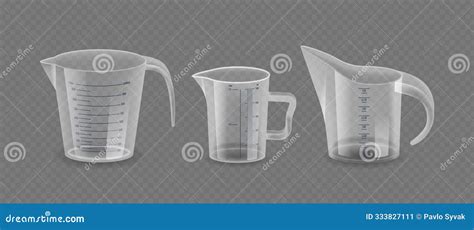Three Different Clear Measuring Cups Or Jugs Kitchen Devices Isolated