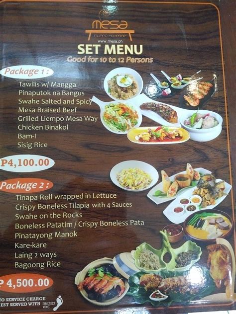 Carta Del Restaurante Mesa Filipino Moderne Dávao Sm City Davao Annex