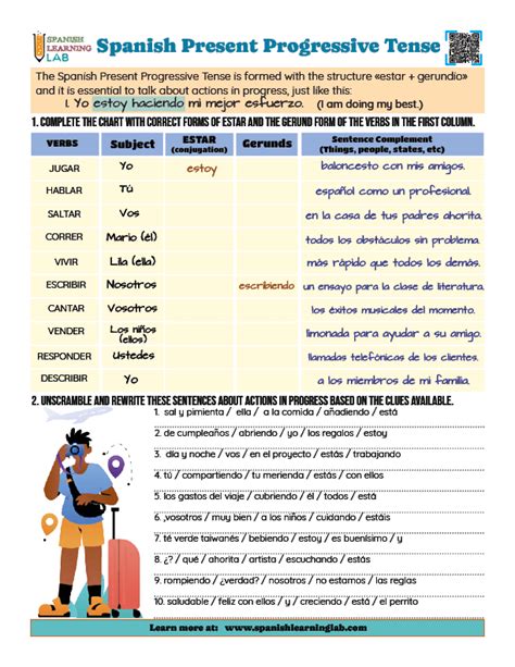 Progressive Tenses Spanish Worksheet