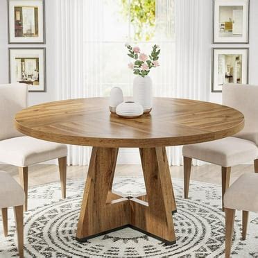 Extendable Round Dining Table For Six Solid Wood Farmhouse Style