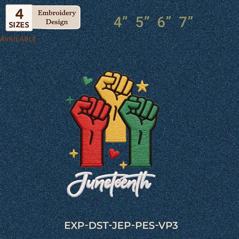 Juneteenth Embroidery Design Three Raised Fists Red Gold Green