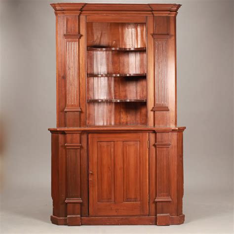 Lot 050 One Piece Barrel Back Corner Cupboard With Open 3 Shelf Top And