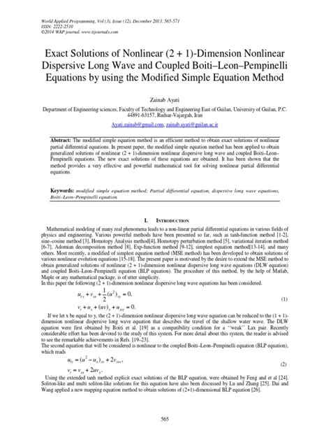 Exact Solutions Of Nonlinear 2 1 Dimension Nonlinear Dispersive Long Wave And Coupled