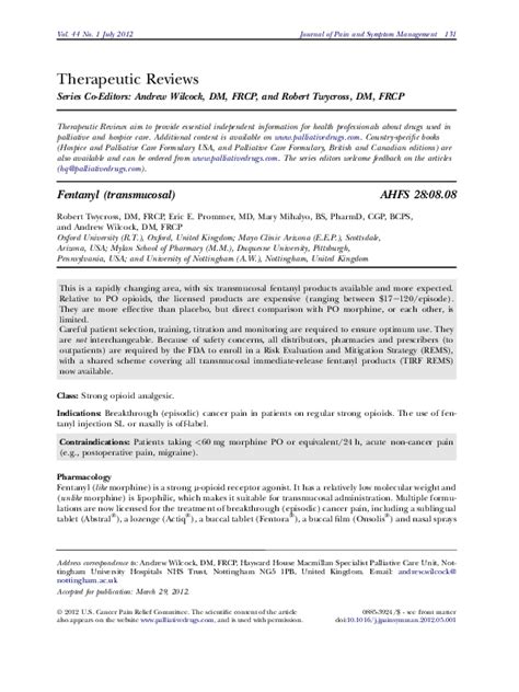 Pdf Fentanyl Transmucosal