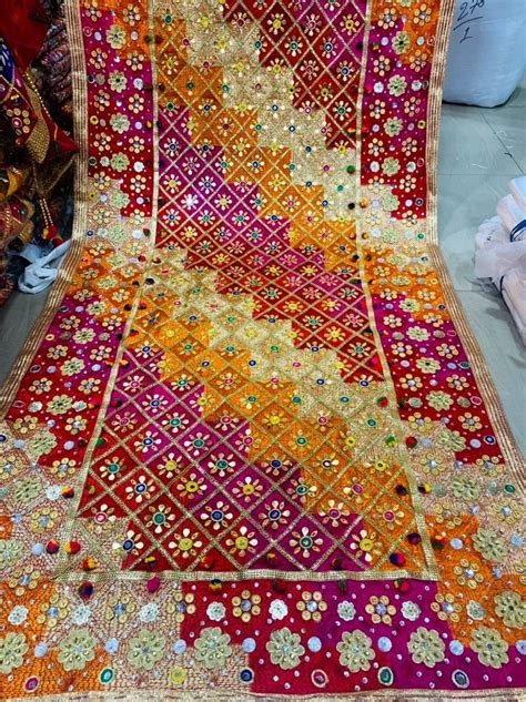 Phulkari With Real Mirror And Bellsphulkari Dupattachiffon Scarfscarf