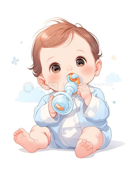 插画ai数字艺术 可爱的吃着奶嘴的小婴儿的插画 Ai平面元素免费下载png格式2688像素编号70939073 千图网