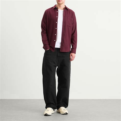 Portuguese Flannel Mens Teca Flannel Shirt In Bordeaux Portuguese Flannel