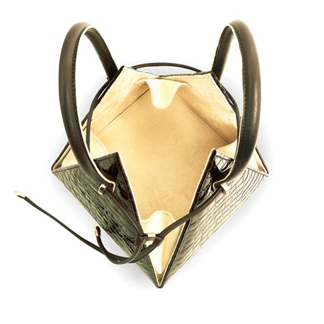 Lia Pyramid Croc Embossed Pino Green Exotic Leather Handbag Nitasuri