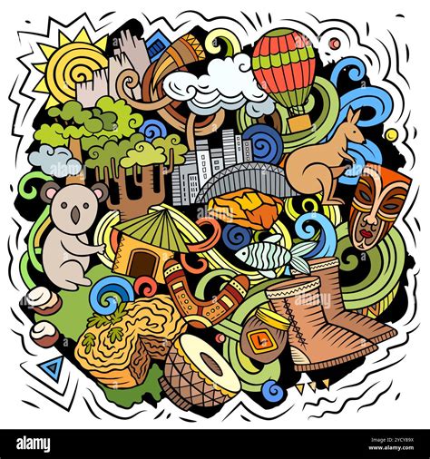 Australia Cartoon Vector Doodle Illutraditional Symbols Australian