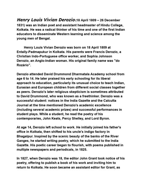Henry Derozio Pioneer Of Indian Poetry Pdf Poetry