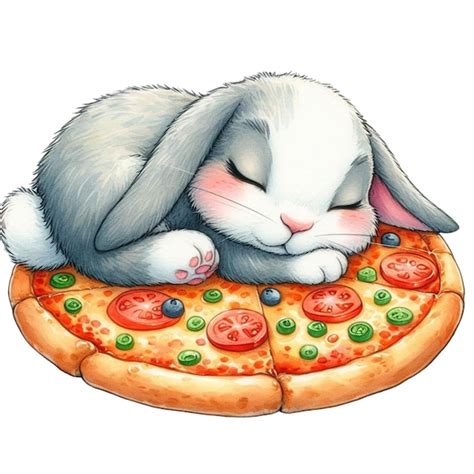 Premium Vector Rabbit Cute Sleeping On Pizza Clipart Watercolor