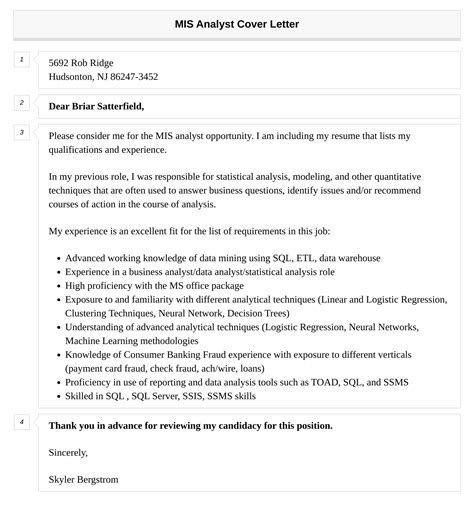 Mis Analyst Cover Letter Velvet Jobs