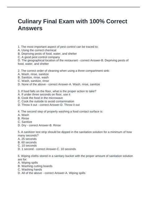 Culinary Final Exam With 100 Correct Answers Culinary Arts Stuvia Us