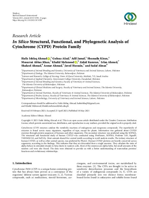 Pdf In Silico Structural Functional And Phylogenetic Analysis Of Cytochrome Cypd Protein