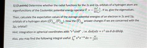1 3 Points Determine Whether The Radial Functions For The 2s And 2p2