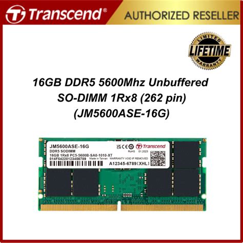 Transcend 16gb Ddr5 5600mhz Unbuffered So Dimm 1rx8 262 Pin Jm5600ase 16g 32g For Laptop