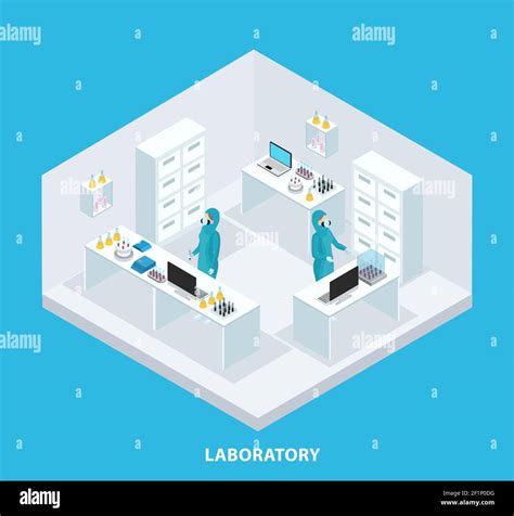 Isometric Medical Research Concept With Scientists Wearing Protective Suits Working In