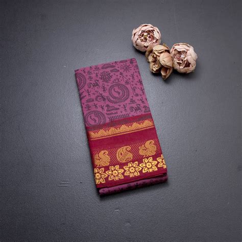 Sungudi Cotton Plum Purple Printed Saree Without Blouse Kumaran Silks