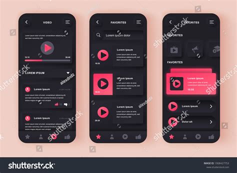 Video Tube Unique Neomorphic Design Kit Stock Vector Royalty Free